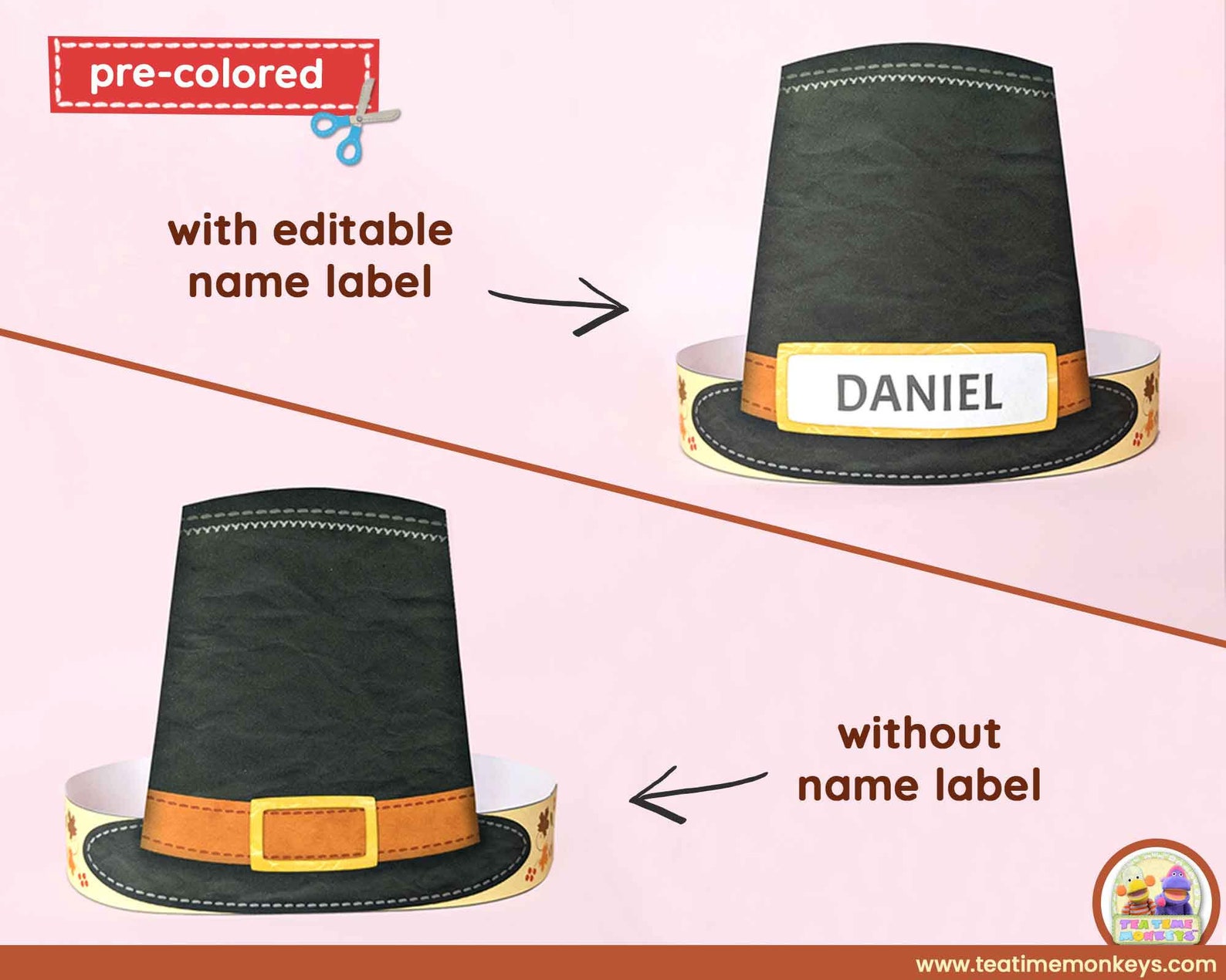 Printable Pilgrim Hat BUNDLE: Pre-colored and for Coloring Easy ...