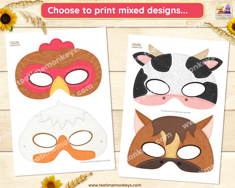 FARM ANIMALS Masks Bundle 20 Printable Masks Costume - Etsy