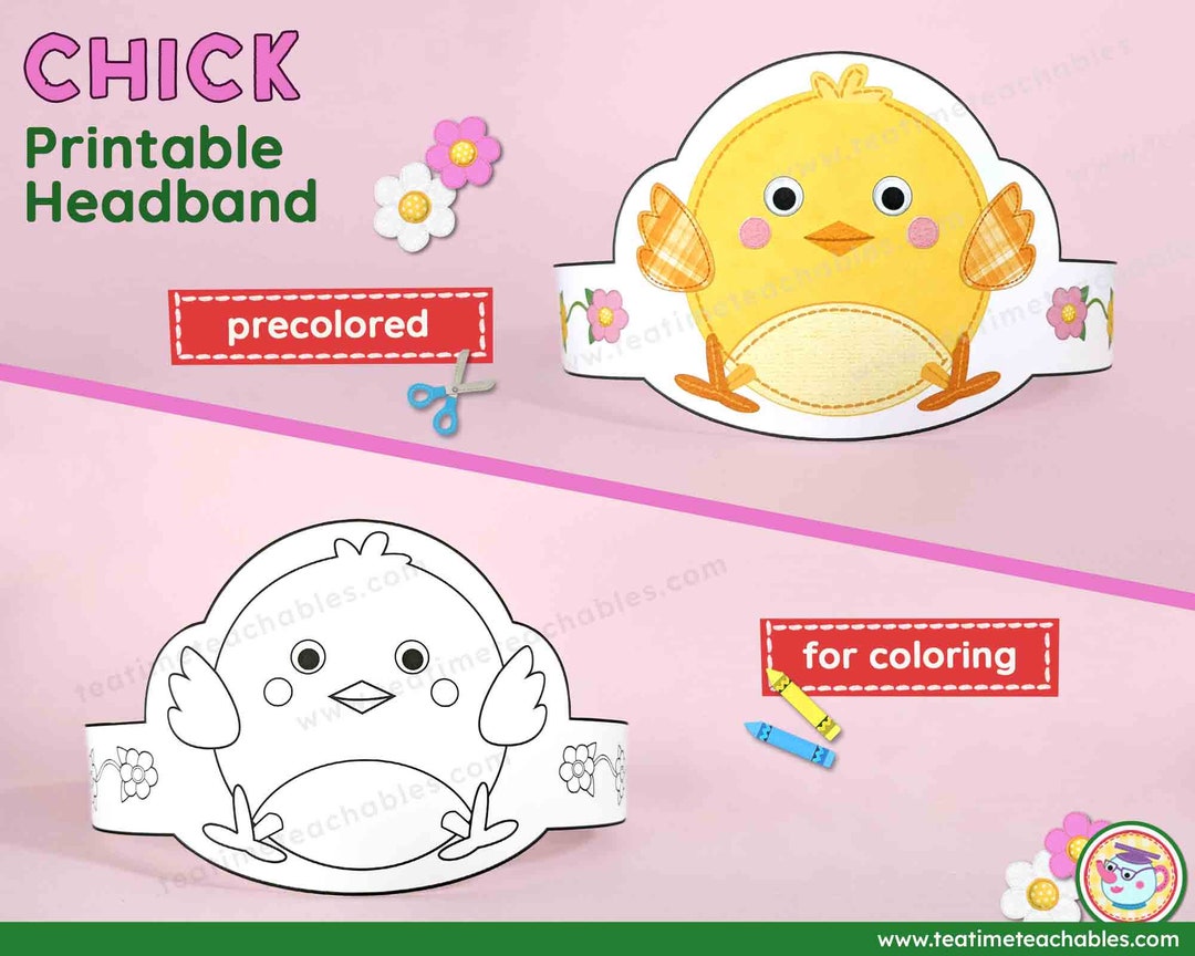 Printable CHICK Headband | Printable Crown Precolored & for Coloring ...