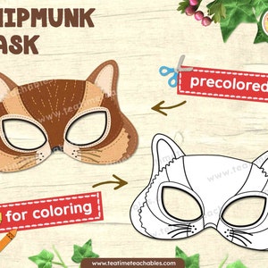 CHIPMUNK Mask: in Color and for Coloring - Printable Mask for Kids ...
