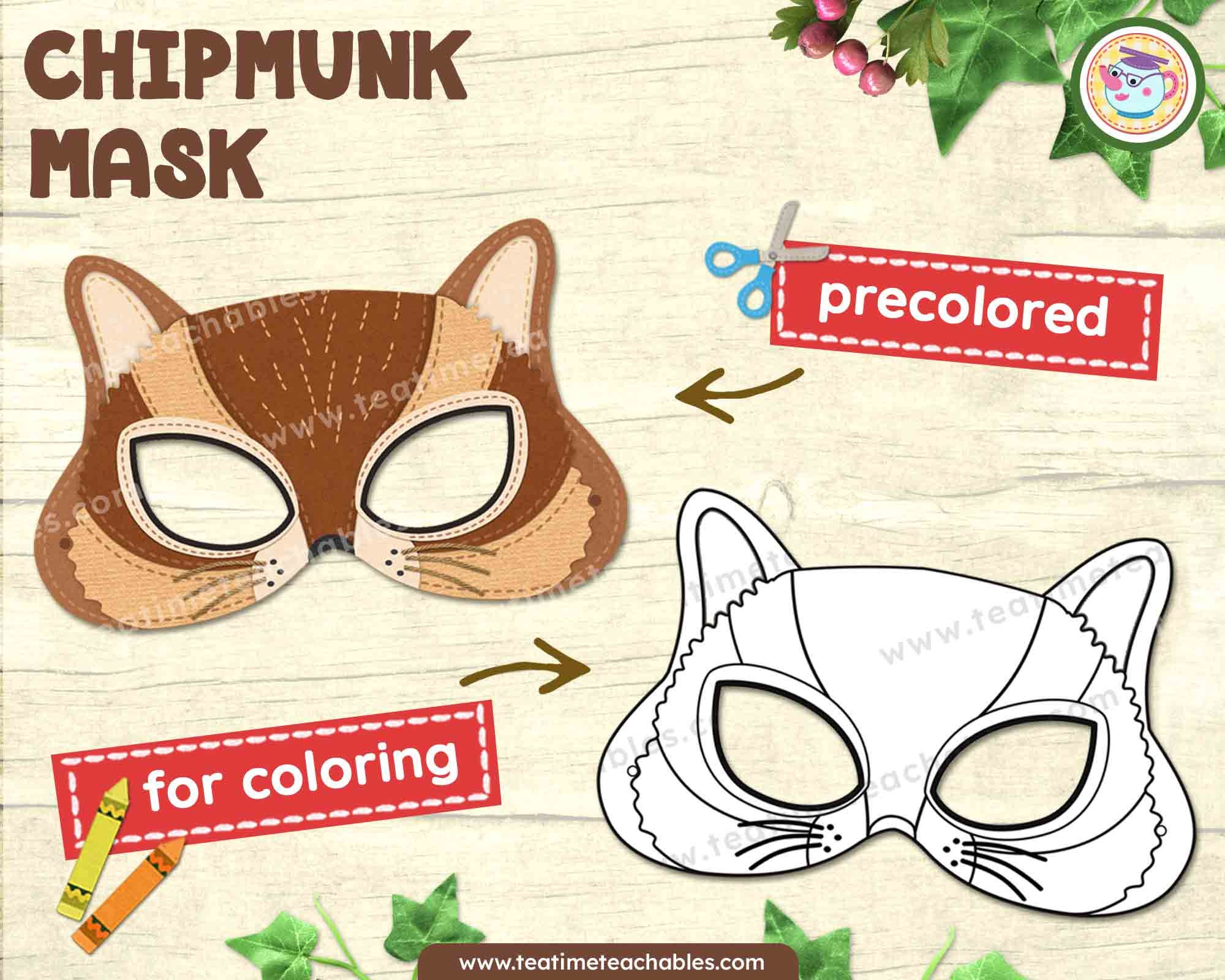 CHIPMUNK Mask: in Color and for Coloring - Printable Mask for Kids ...
