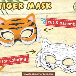 TIGER Mask: in Color and for Coloring Printable Jungle - Etsy