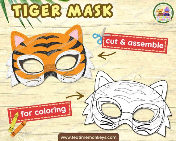 TIGER Mask: in Color and for Coloring Jungle Animals | Etsy