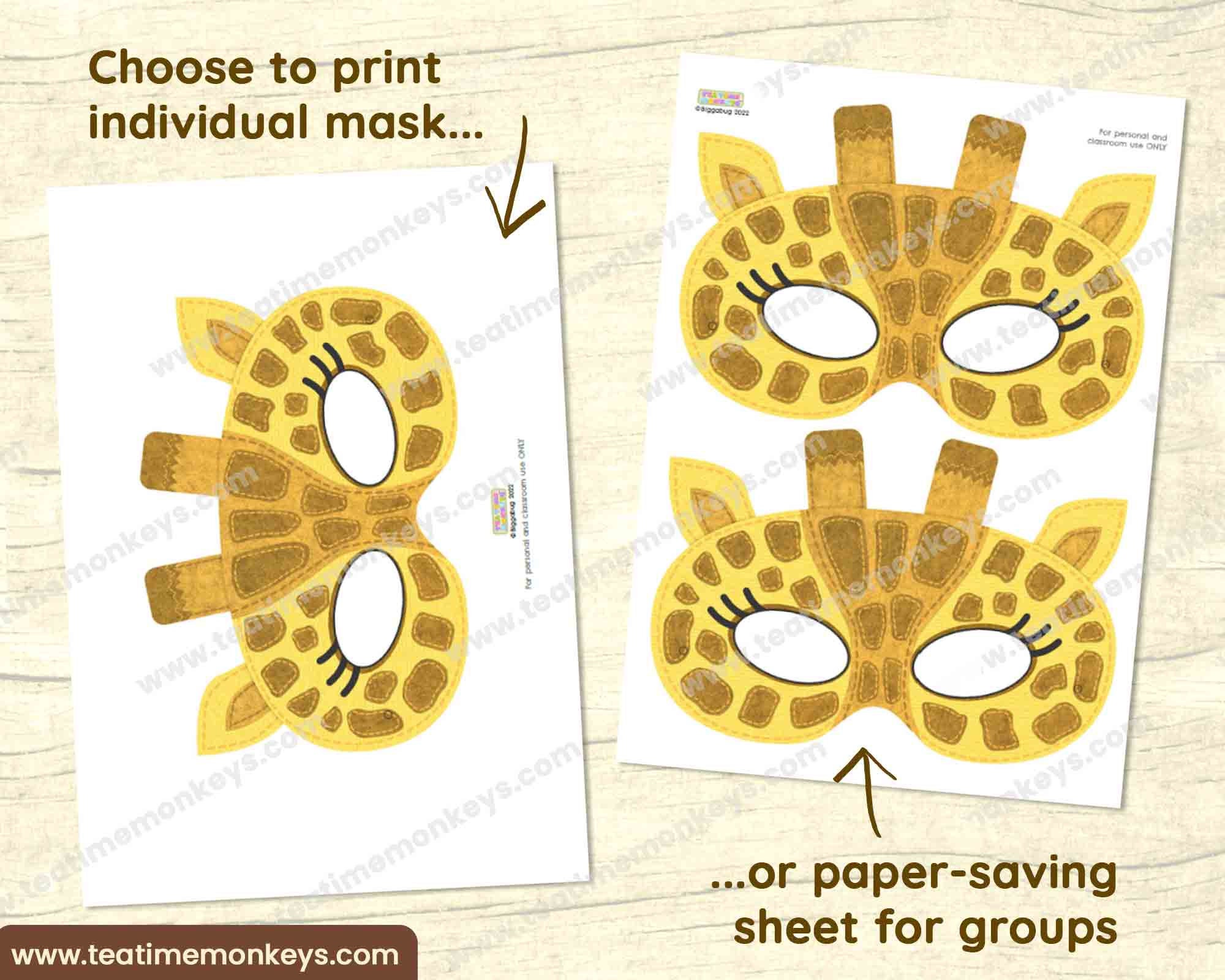 GIRAFFE Mask: in Color and for Coloring Printable Jungle Animals Mask ...