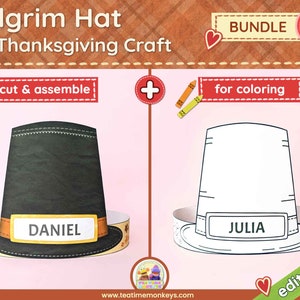 Printable Pilgrim Hat BUNDLE: Pre-colored and for Coloring Easy ...