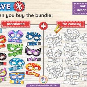 Superhero Masks for Kids: 10 Printable Masks & Wristbands to Color (PDF ...