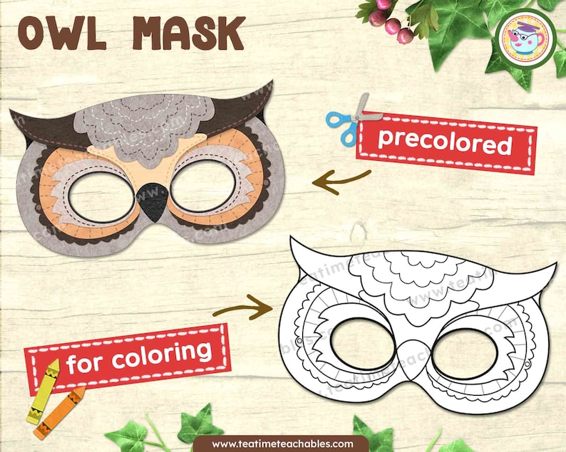 OWL Mask: in Color and for Coloring - Printable Mask for Kids - PDF ...