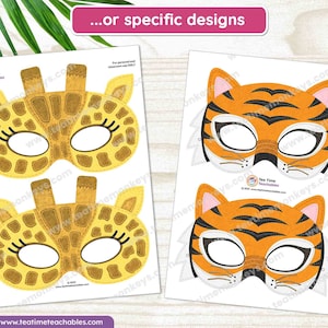 Jungle Animals Masks: Precolored Safari Party Costume for Kids (PDF) - Etsy