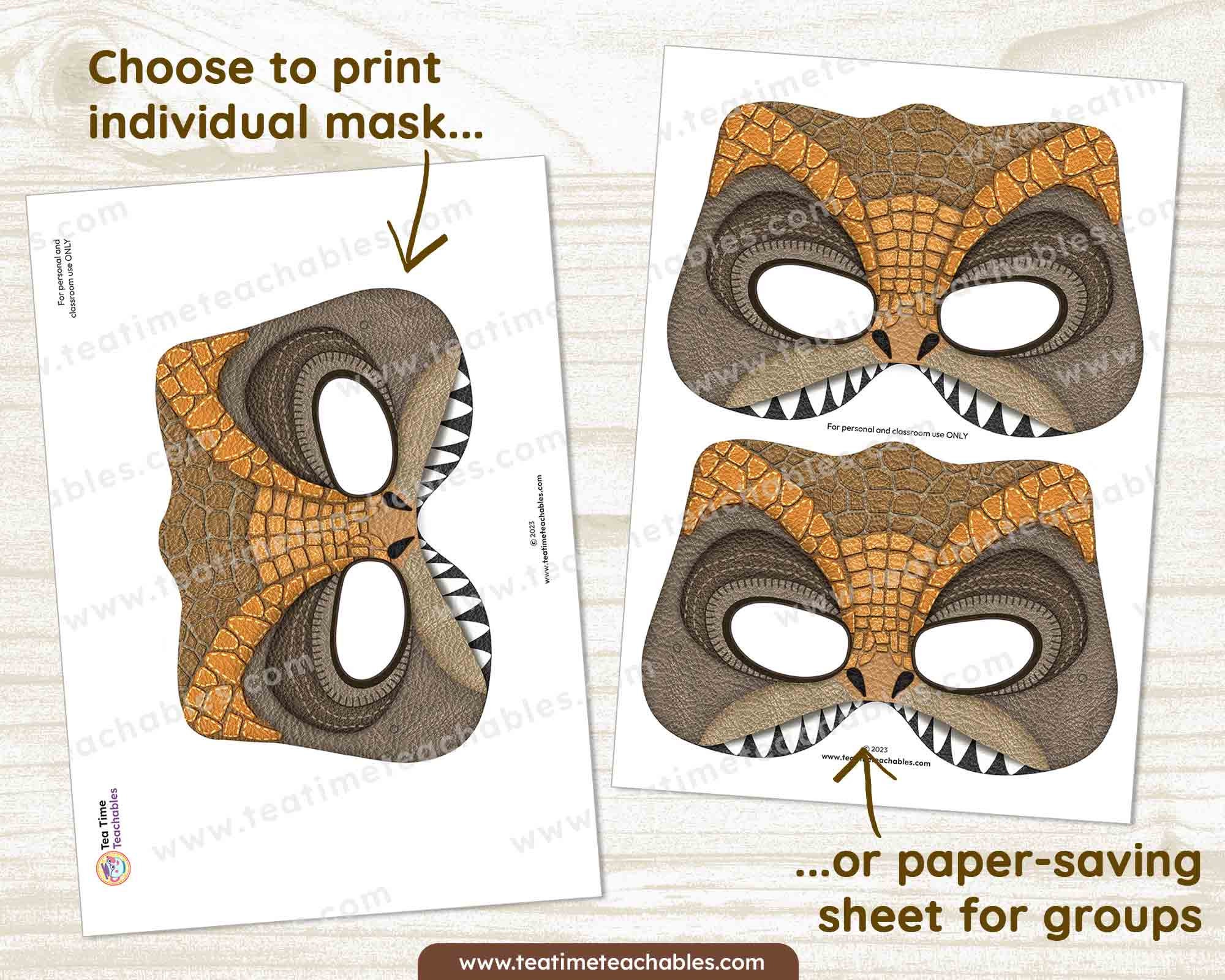 T-REX Dinosaur Mask: Precolored and for Coloring Printable Dinosaur ...