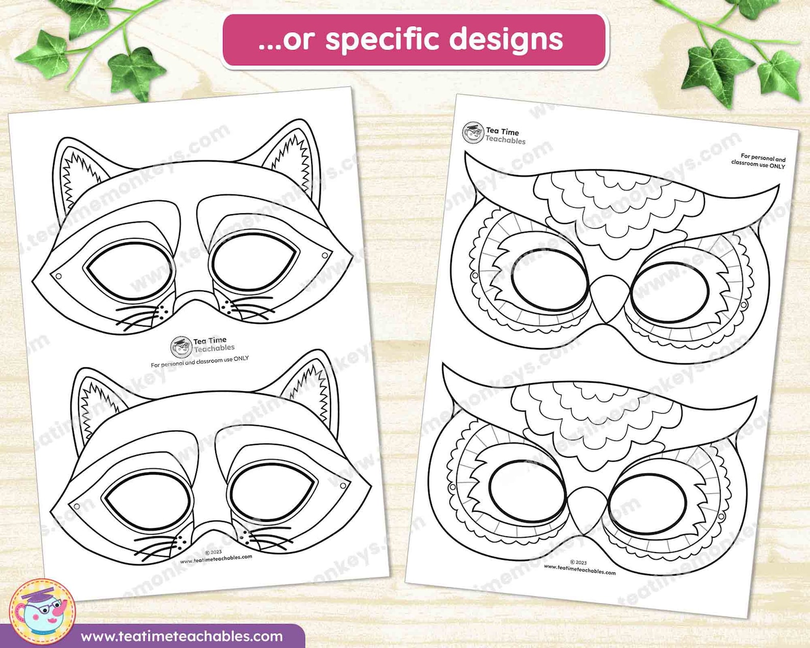 FOREST ANIMALS Masks Set 1 - EIGHT Printable Masks for Coloring ...