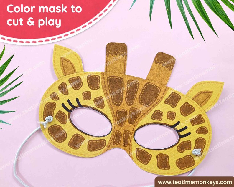 GIRAFFE Mask: in Color and for Coloring Printable Jungle Animals Mask ...