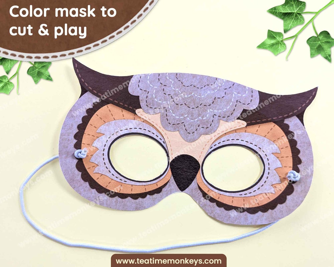 OWL Mask: in Color and for Coloring Printable Mask for Kids PDF Forest ...