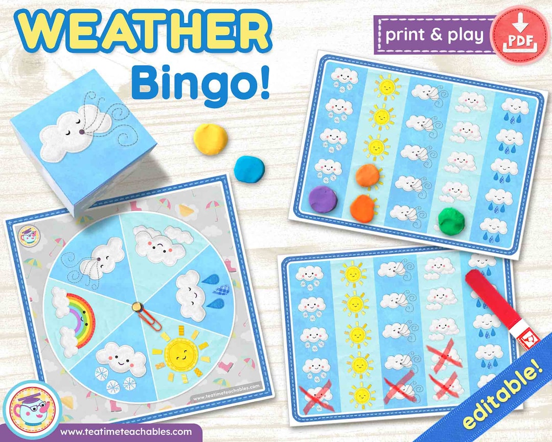 Weather BINGO Game for Kids | Printable Game | Educational Game With ...