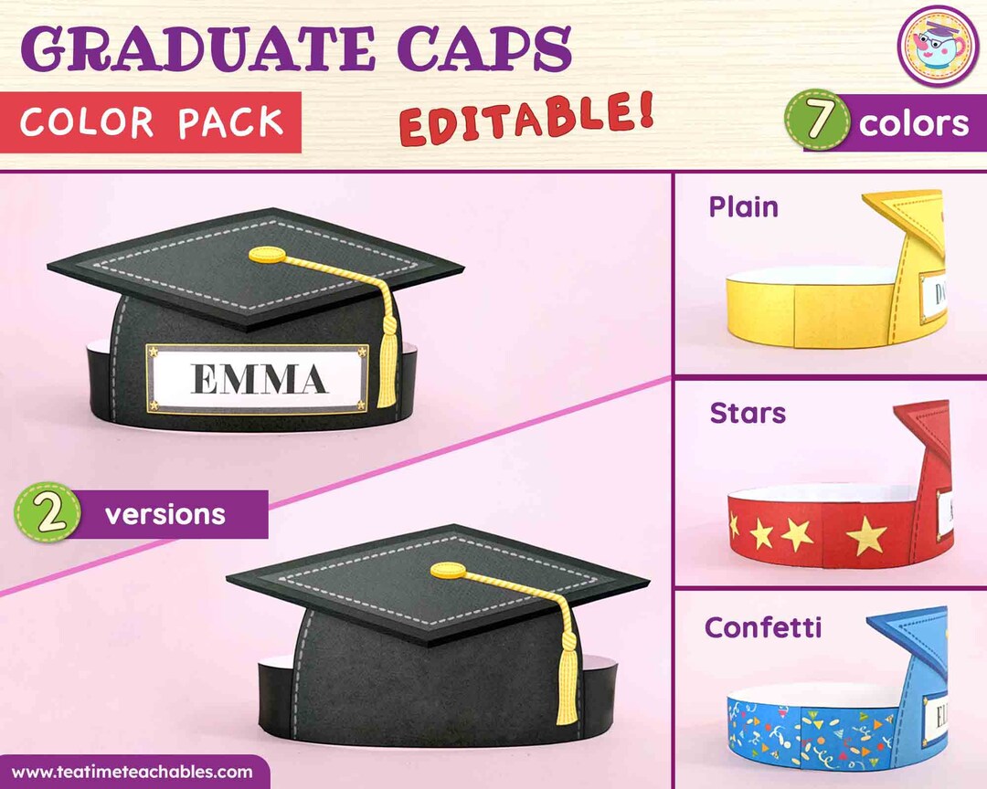 Printable GRADUATE CAPS – Color Pack of 7 | Preschool & Kindergarten ...