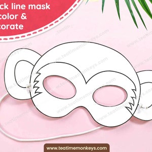 MONKEY Mask: in Color and for Coloring Printable Jungle Animals Mask ...