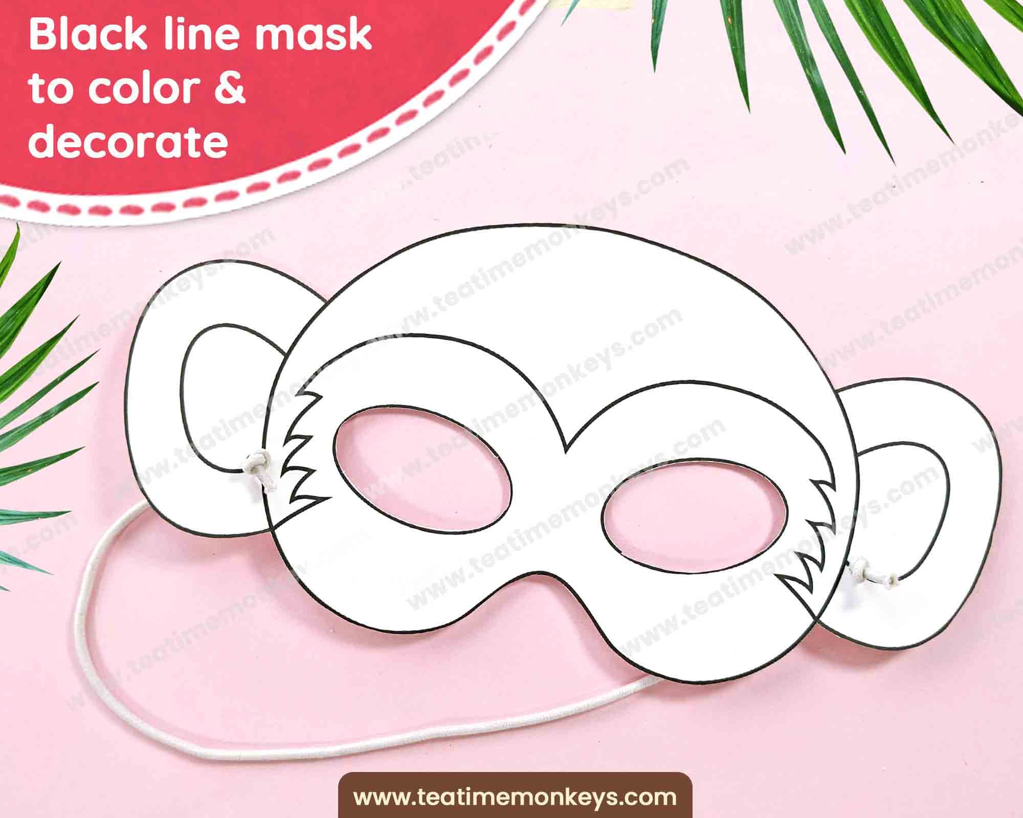 MONKEY Mask: in Color and for Coloring Printable Jungle Animals Mask ...