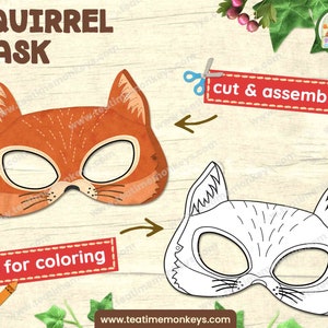 SQUIRREL Mask: in Color and for Coloring Printable Mask for - Etsy