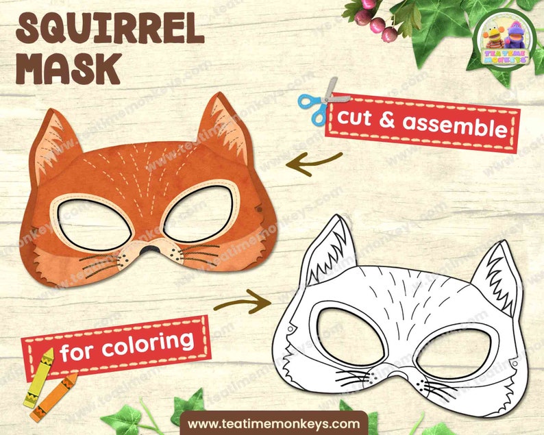 SQUIRREL Mask: in Color and for Coloring Printable Mask for - Etsy
