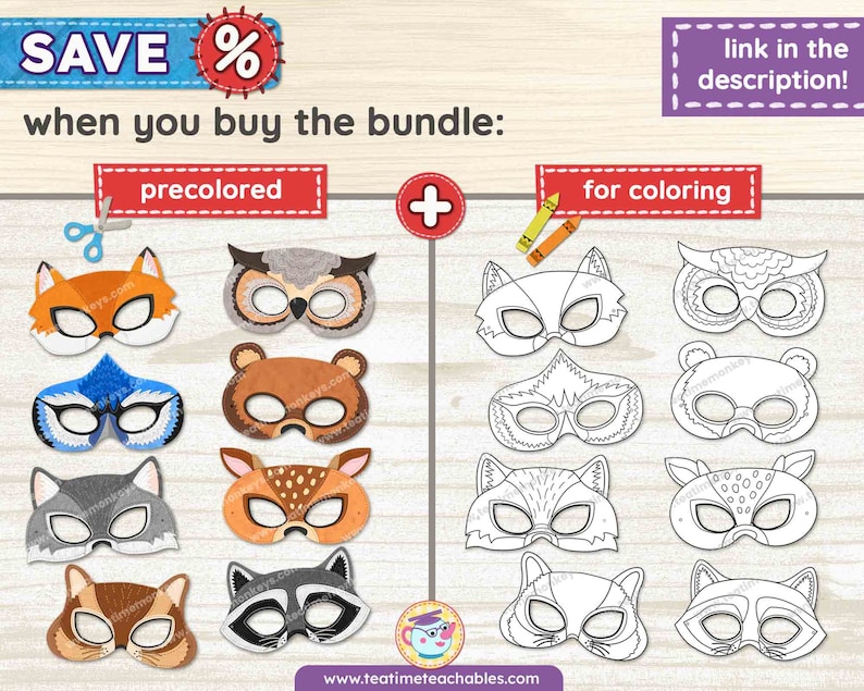 FOREST ANIMALS Masks Set 1 EIGHT Printable Masks for Coloring Forest ...