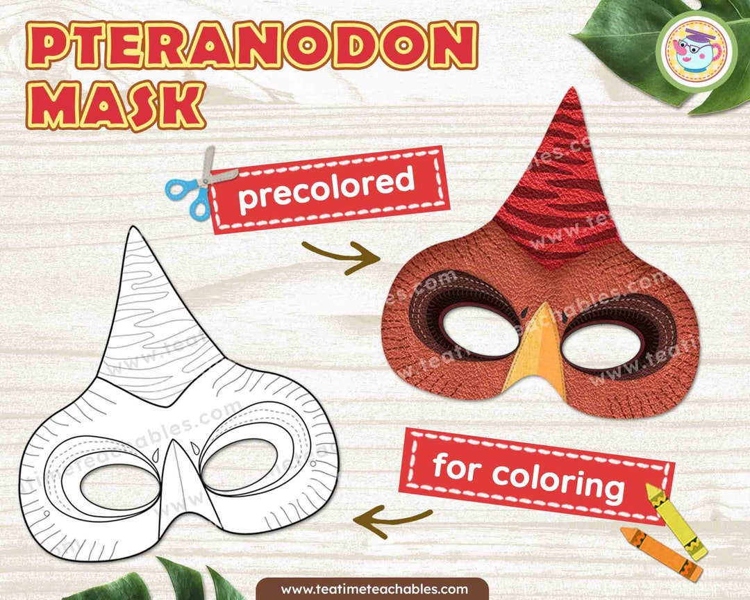 PTERANODON Dinosaur Mask: Precolored and for Coloring - Printable ...