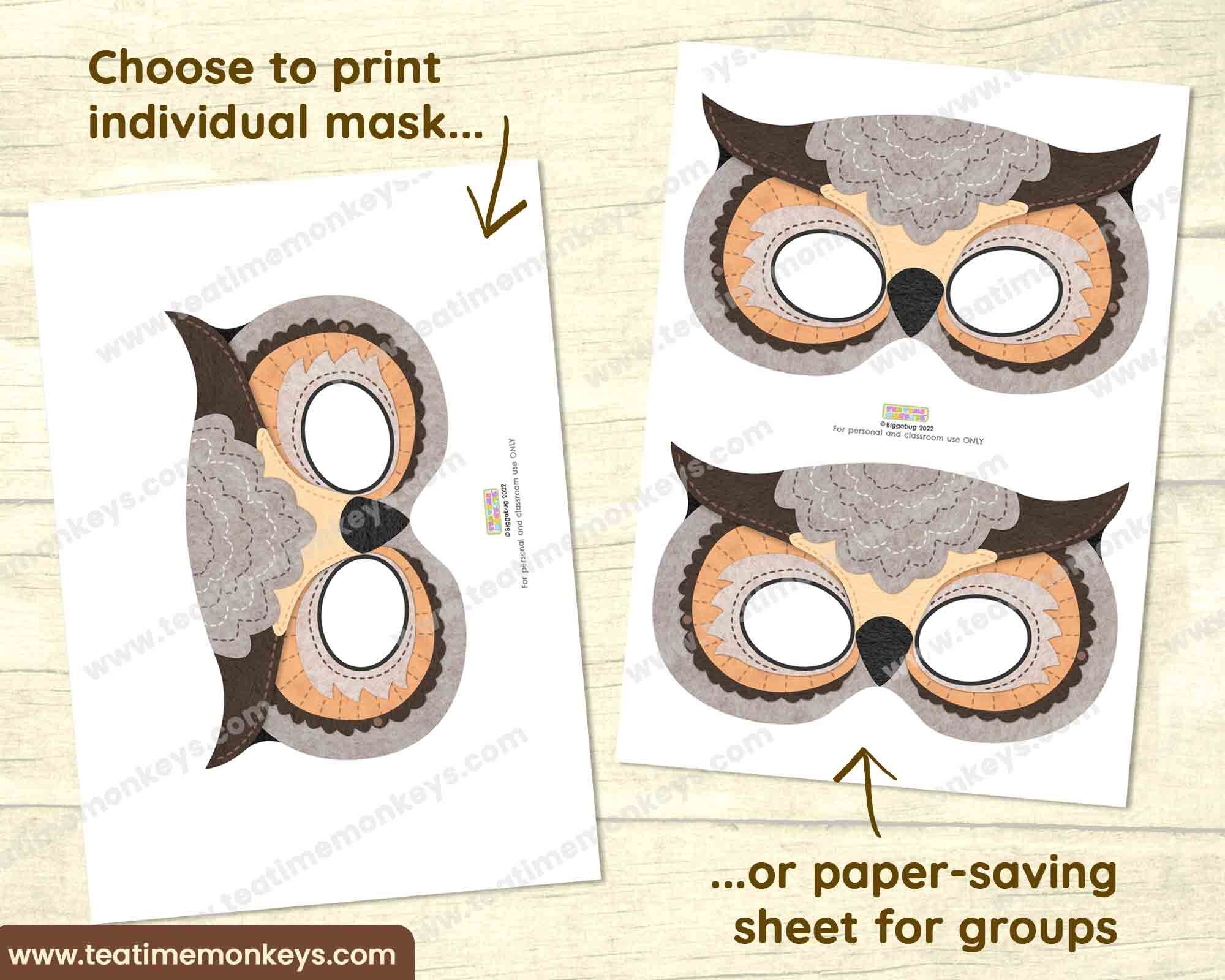 OWL Mask: in Color and for Coloring Printable Mask for Kids PDF Forest ...