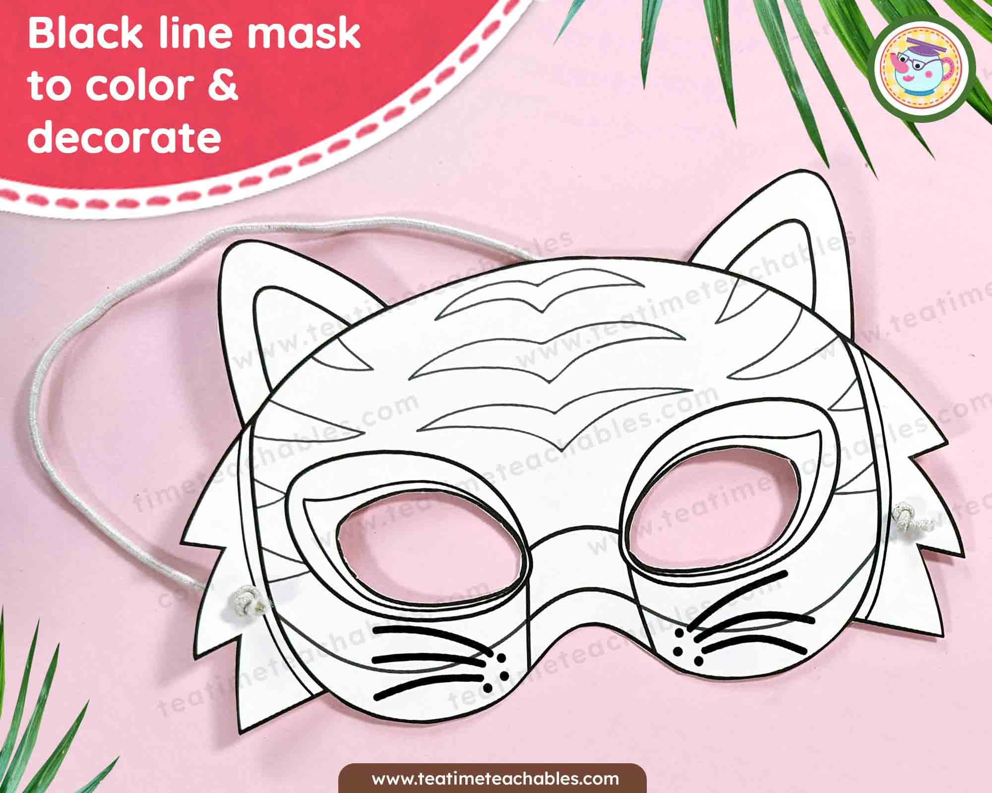 TIGER Mask: in Color and for Coloring - Printable Jungle Animals Mask ...