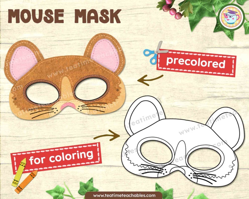 MOUSE Mask: Precolored and for Coloring - Printable Mask for Kids - PDF ...