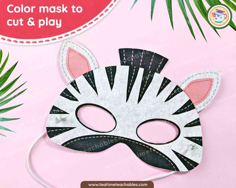 ZEBRA Mask: Precolored and for Coloring - Printable Jungle Animals Mask ...