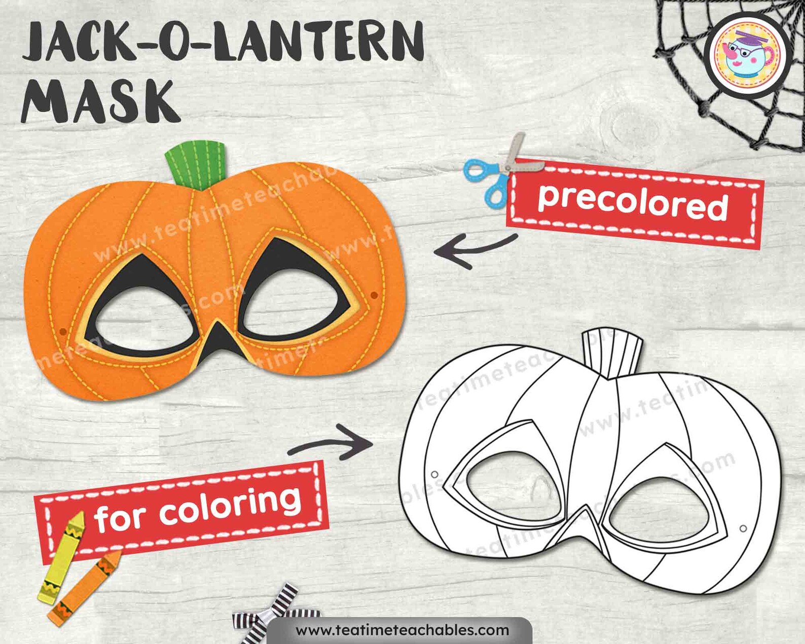JACK-O-LANTERN Mask: Precolored and for Coloring - Printable Halloween ...