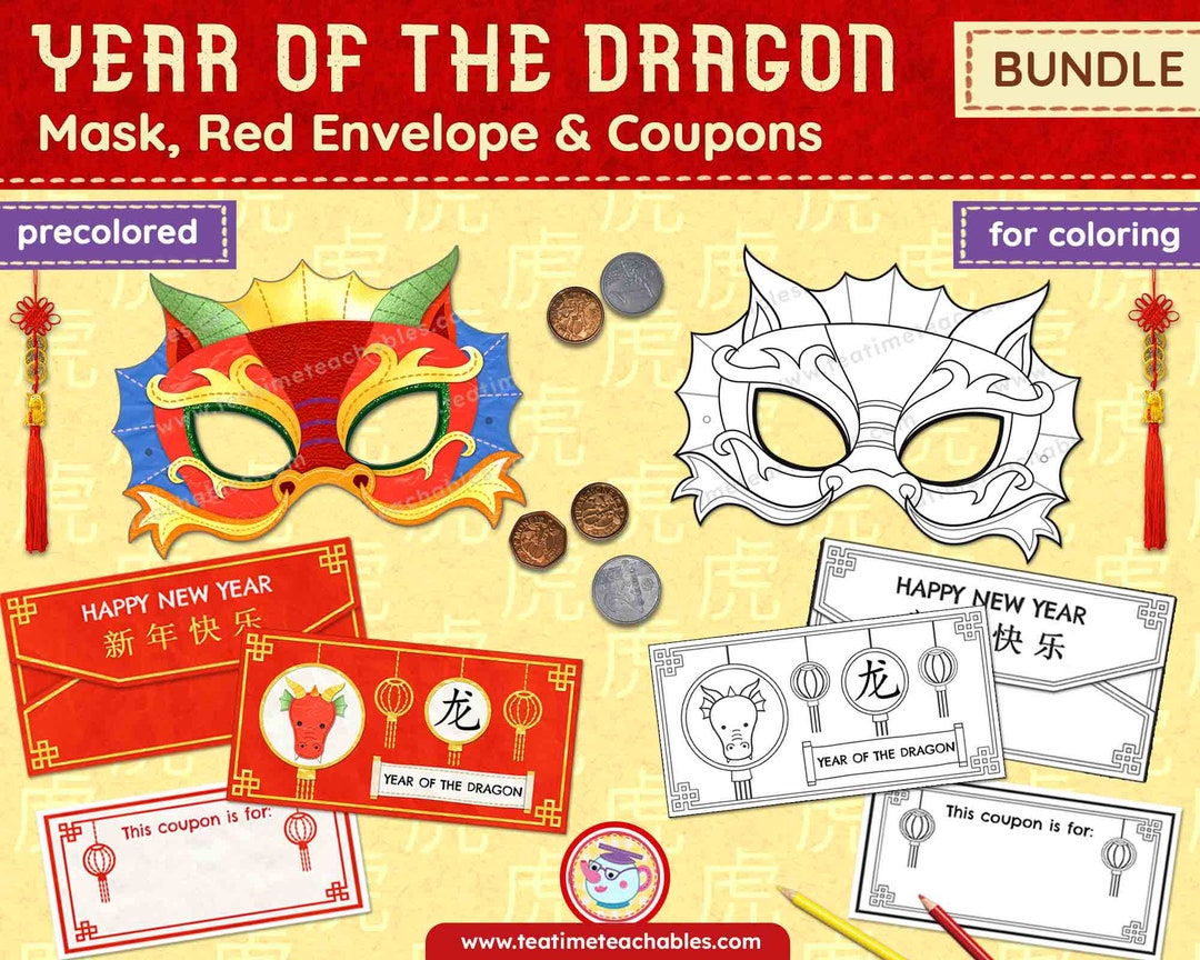 Year of the Dragon Craft BUNDLE: Printable Mask & Lucky Red Envelope ...