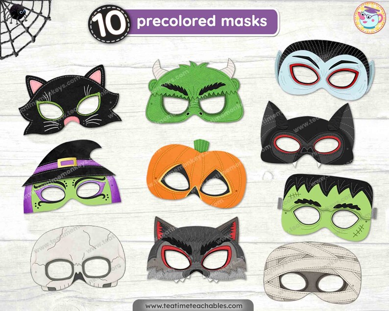 HALLOWEEN Masks for Kids | Ten Printable Masks | Precolored | PDF ...