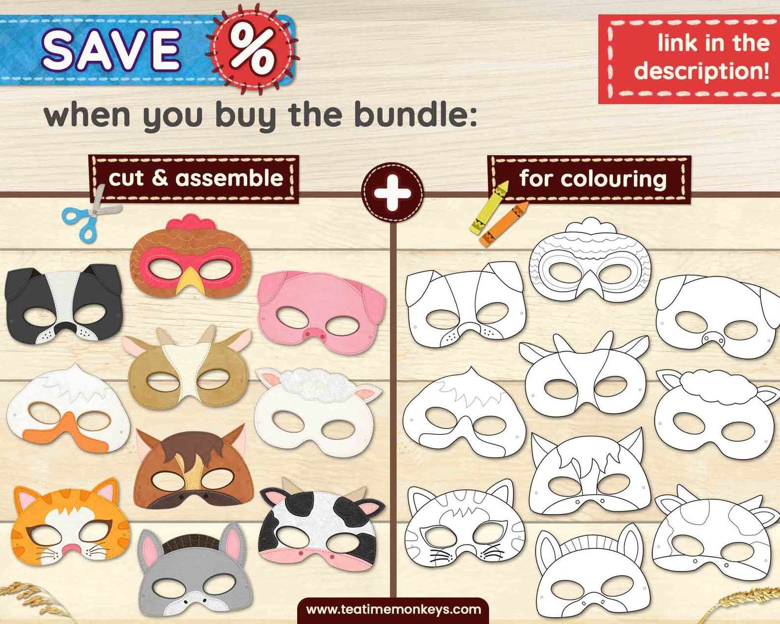 FARM ANIMALS Masks TEN Printable Masks to Colour and - Etsy