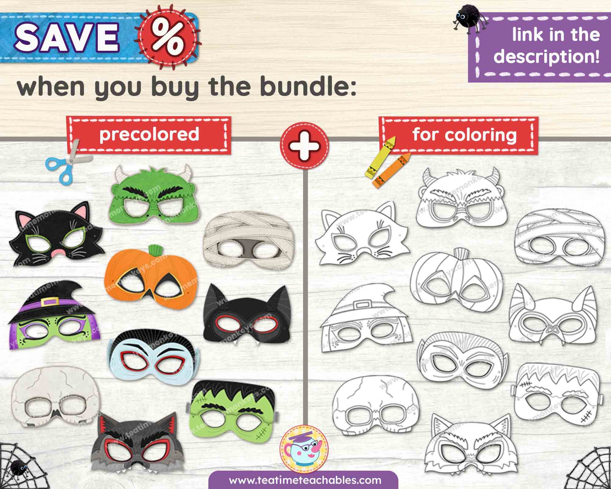 WITCH Mask: Precolored and for Coloring - Printable Halloween Mask for ...