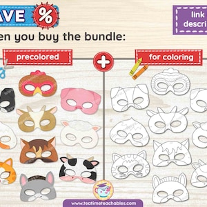 Farm Animal Masks: 10 Printable Masks for Coloring (PDF) - Etsy