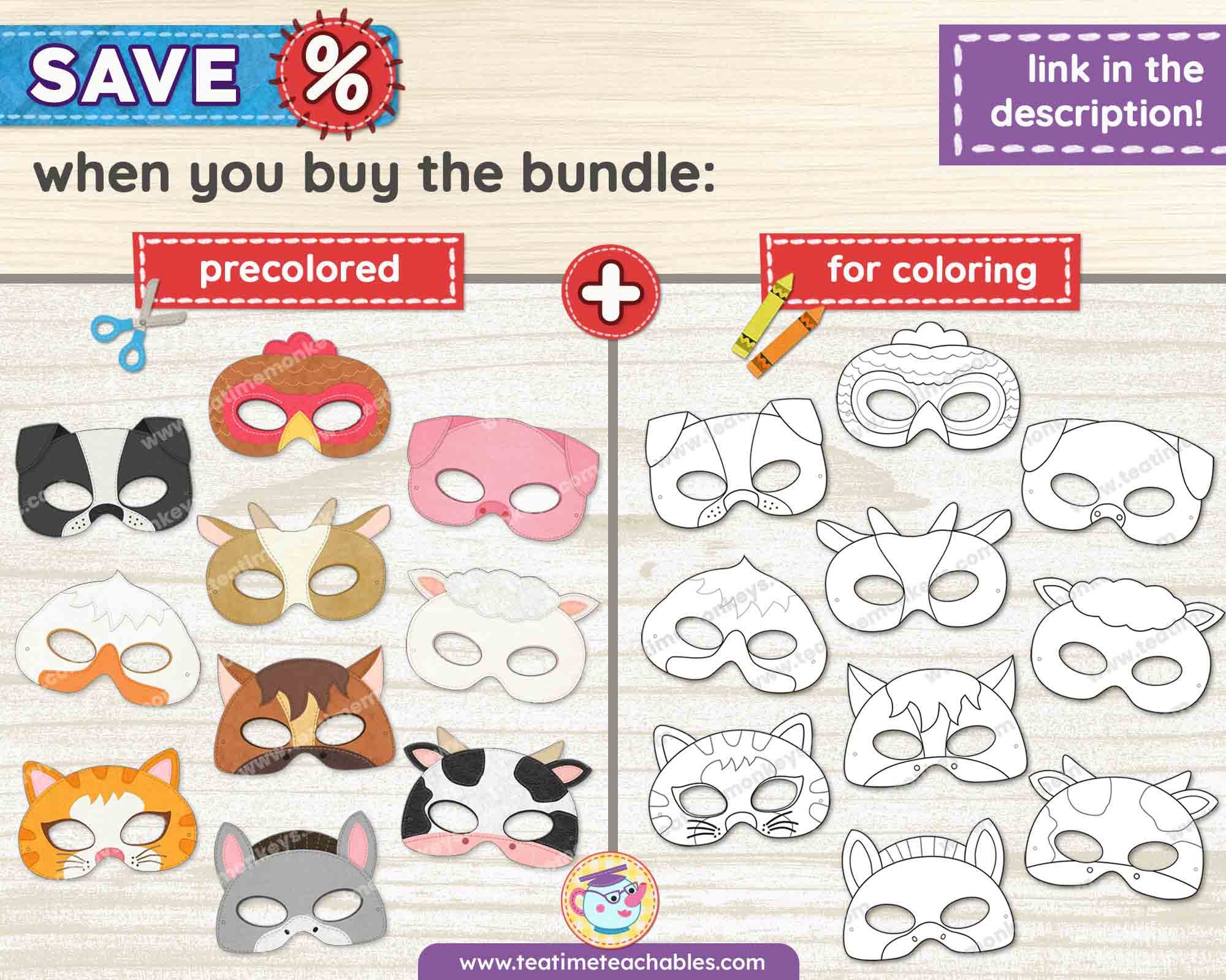 FARM ANIMALS Masks Ten Printable Masks to Color and Decorate PDF ...