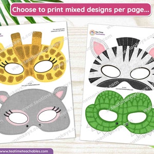 Jungle Animals Masks: Precolored Safari Party Costume for Kids (PDF) - Etsy