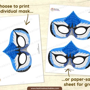 BLUE JAY Mask: Precolored and for Coloring - Printable Mask for Kids ...