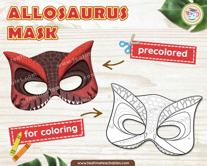 ALLOSAURUS Dinosaur Mask: Precolored and for Coloring - Printable ...