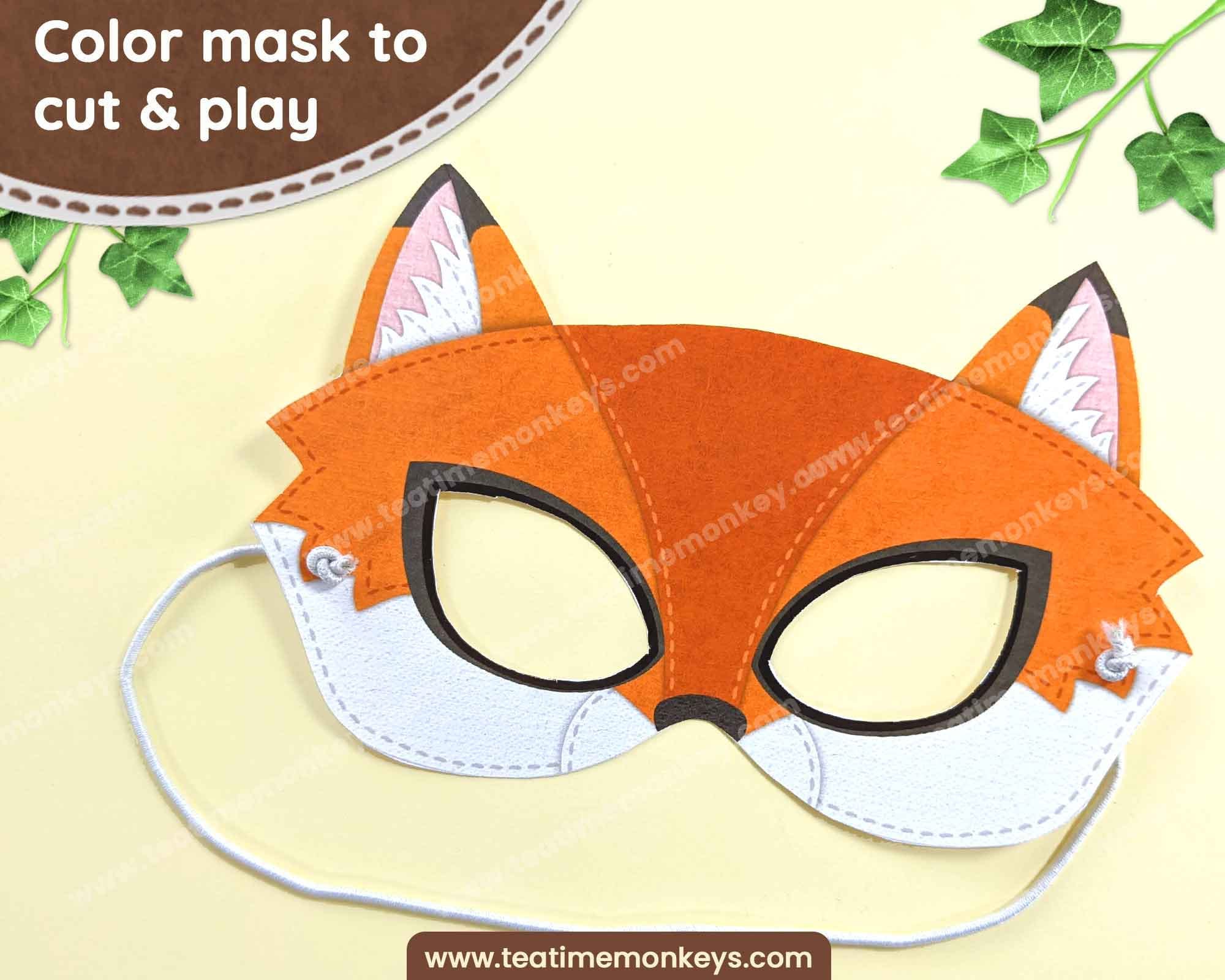 FOX Mask: in Color and for Coloring Printable Mask for Kids PDF Forest ...