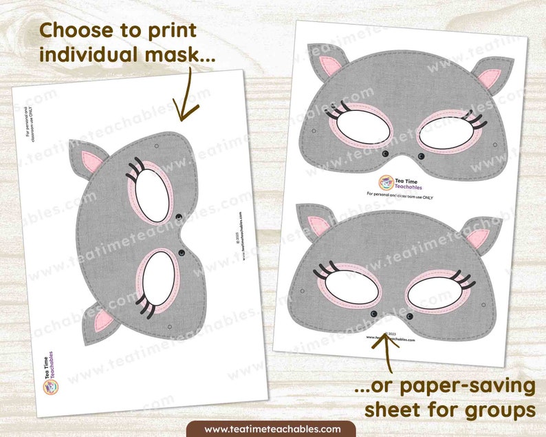 HIPPO Mask: Precolored and for Coloring- Printable Jungle Animals Mask ...