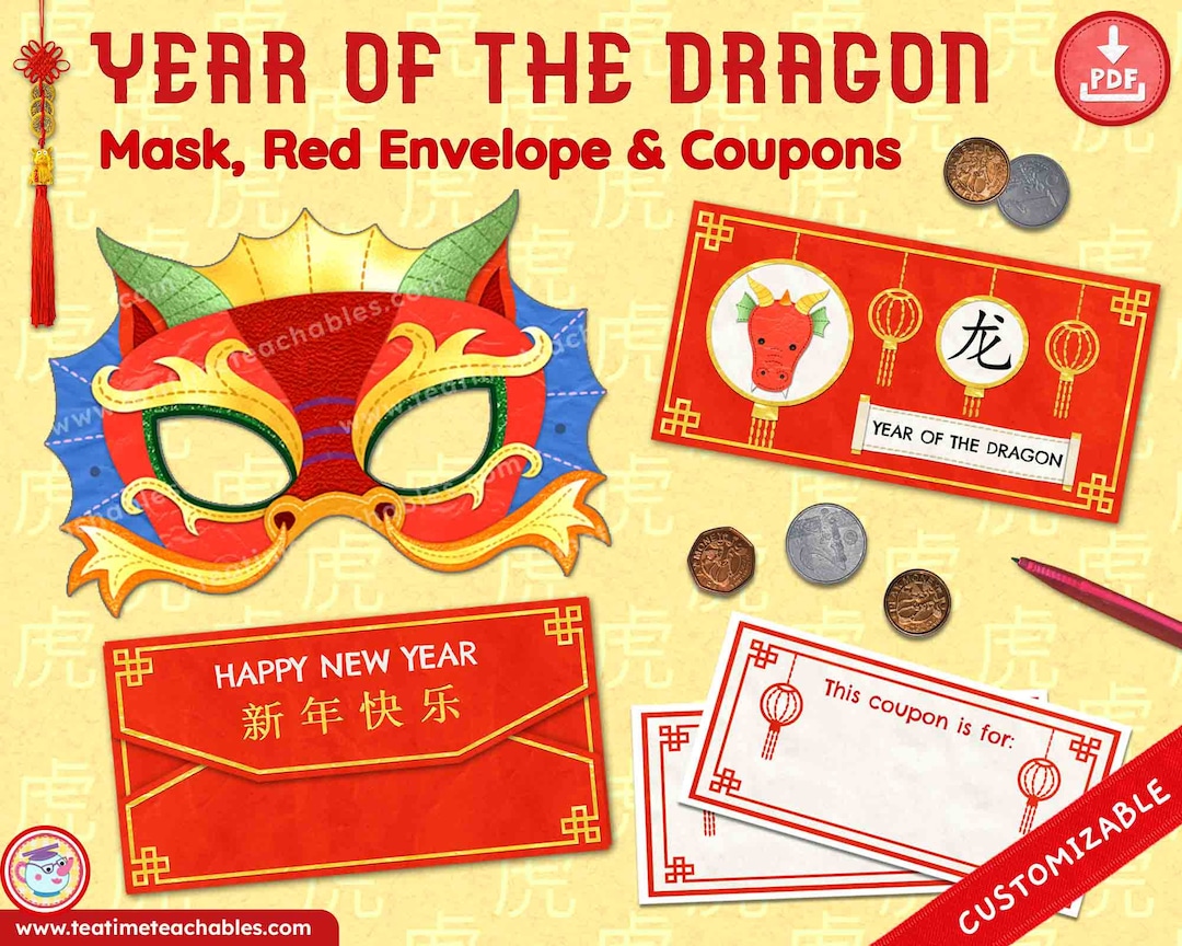 Year of the Dragon Craft: Printable Mask & Lucky Red Envelope With ...
