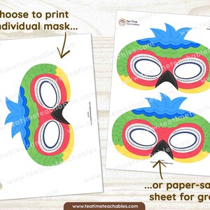 PARROT Mask: in Color and for Coloring - Printable Jungle Animals Mask ...