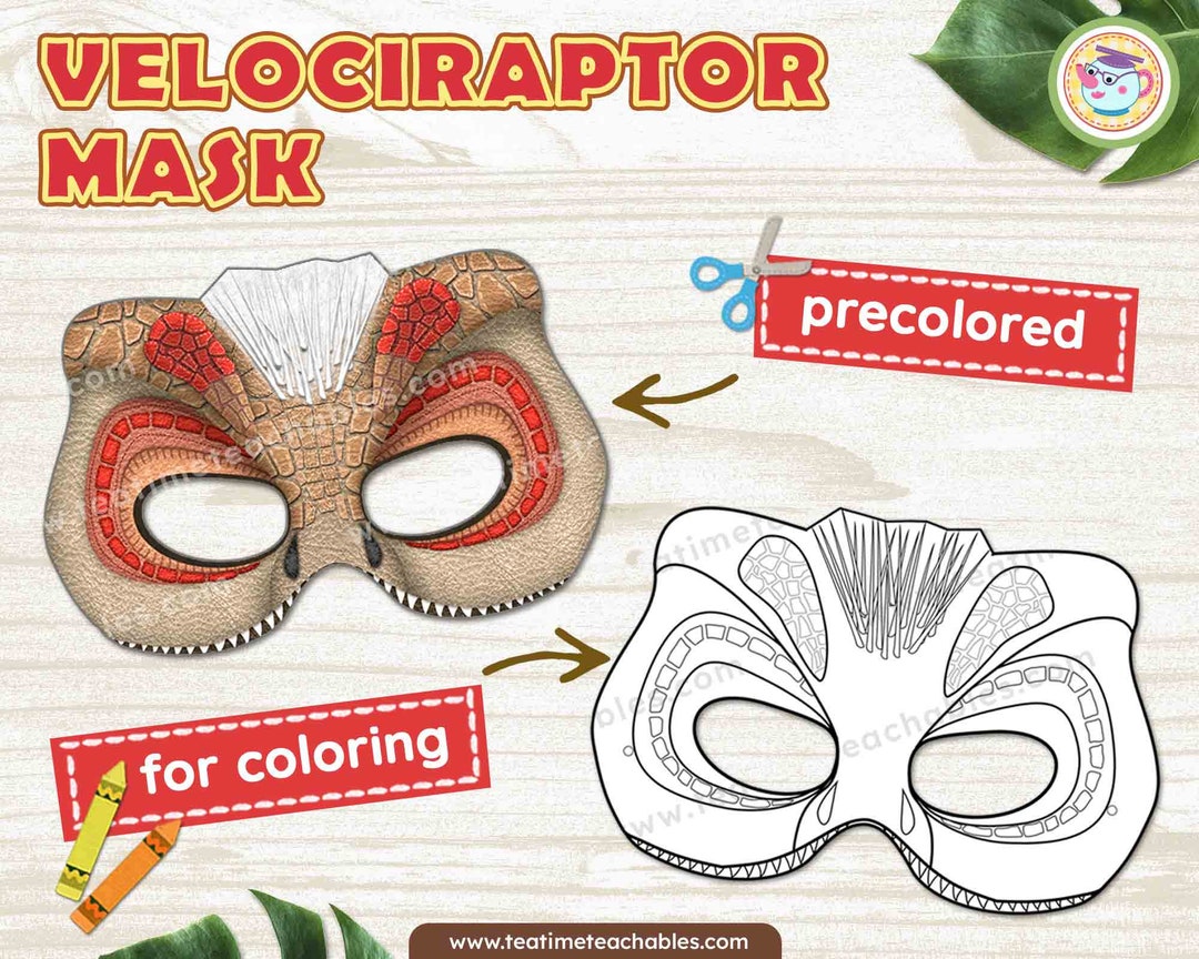 VELOCIRAPTOR Dinosaur Mask: Precolored & for Coloring - Printable ...