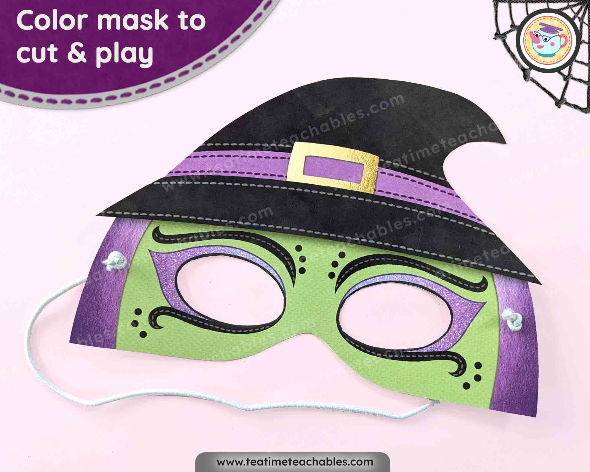 WITCH Mask: Precolored and for Coloring - Printable Halloween Mask for ...