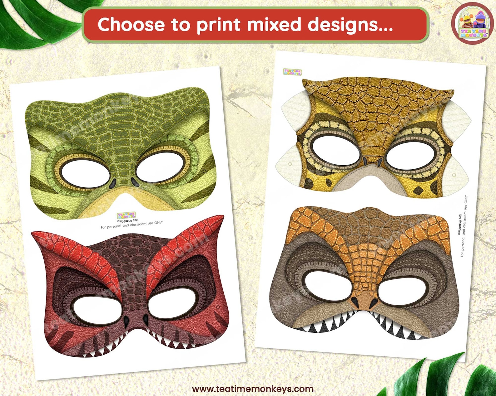 DINOSAURS Masks for Kids TEN Printable Masks in Color PDF Dinosaur ...
