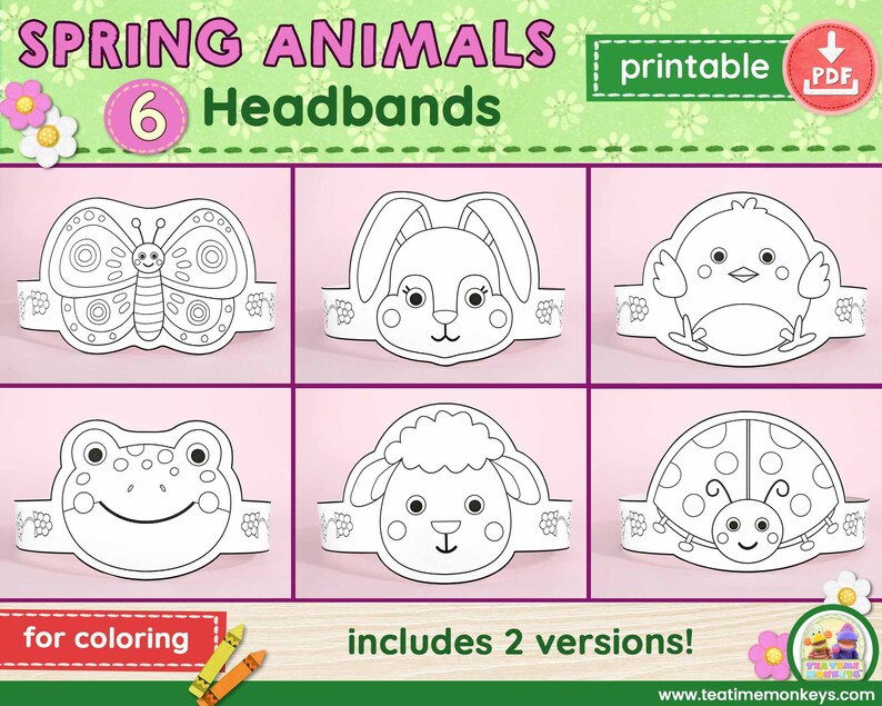 SPRING ANIMALS 6 Printable Headbands for Coloring Printable Crowns - Etsy