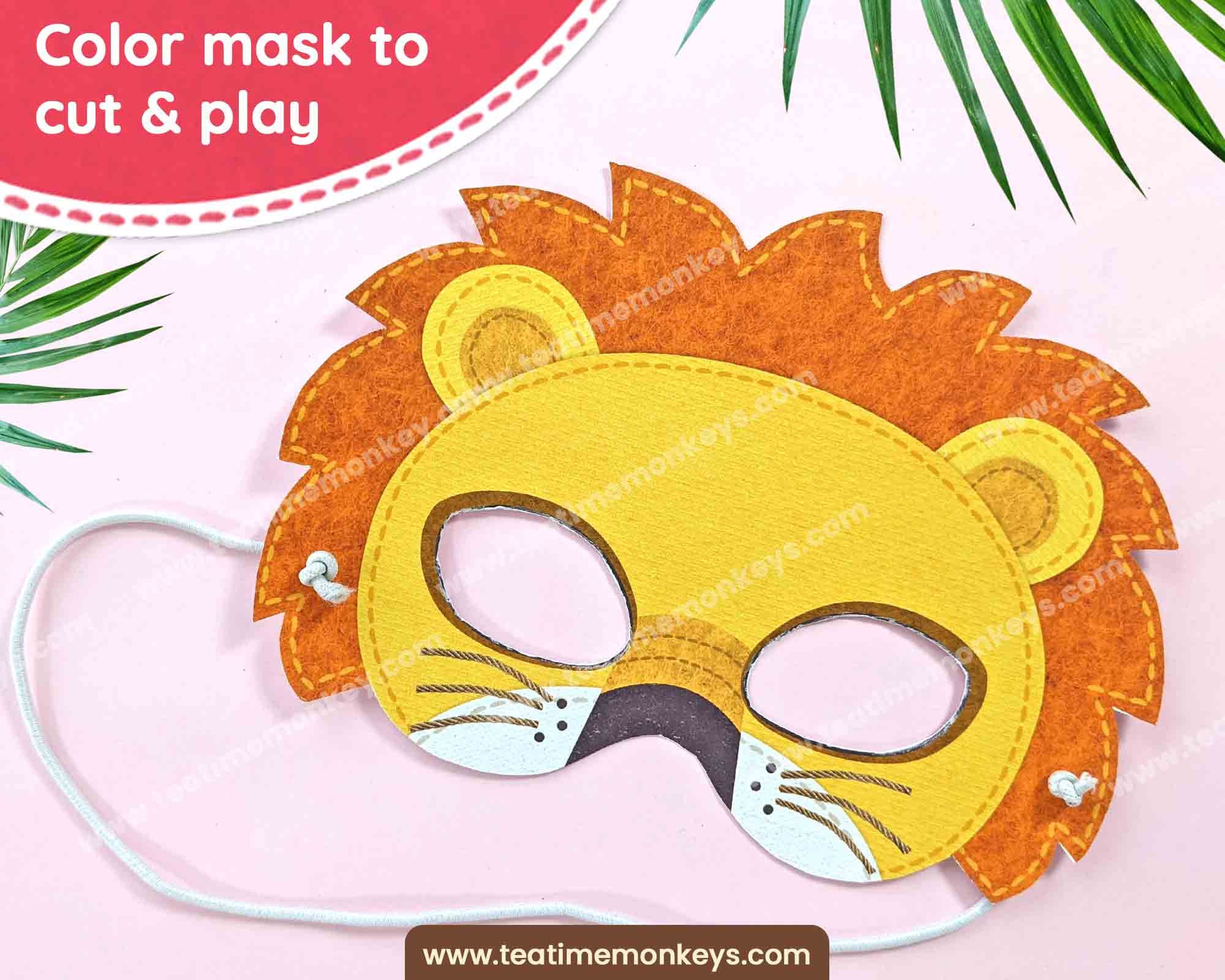 LION Mask: in Color and for Coloring Printable Jungle Animals Mask for ...
