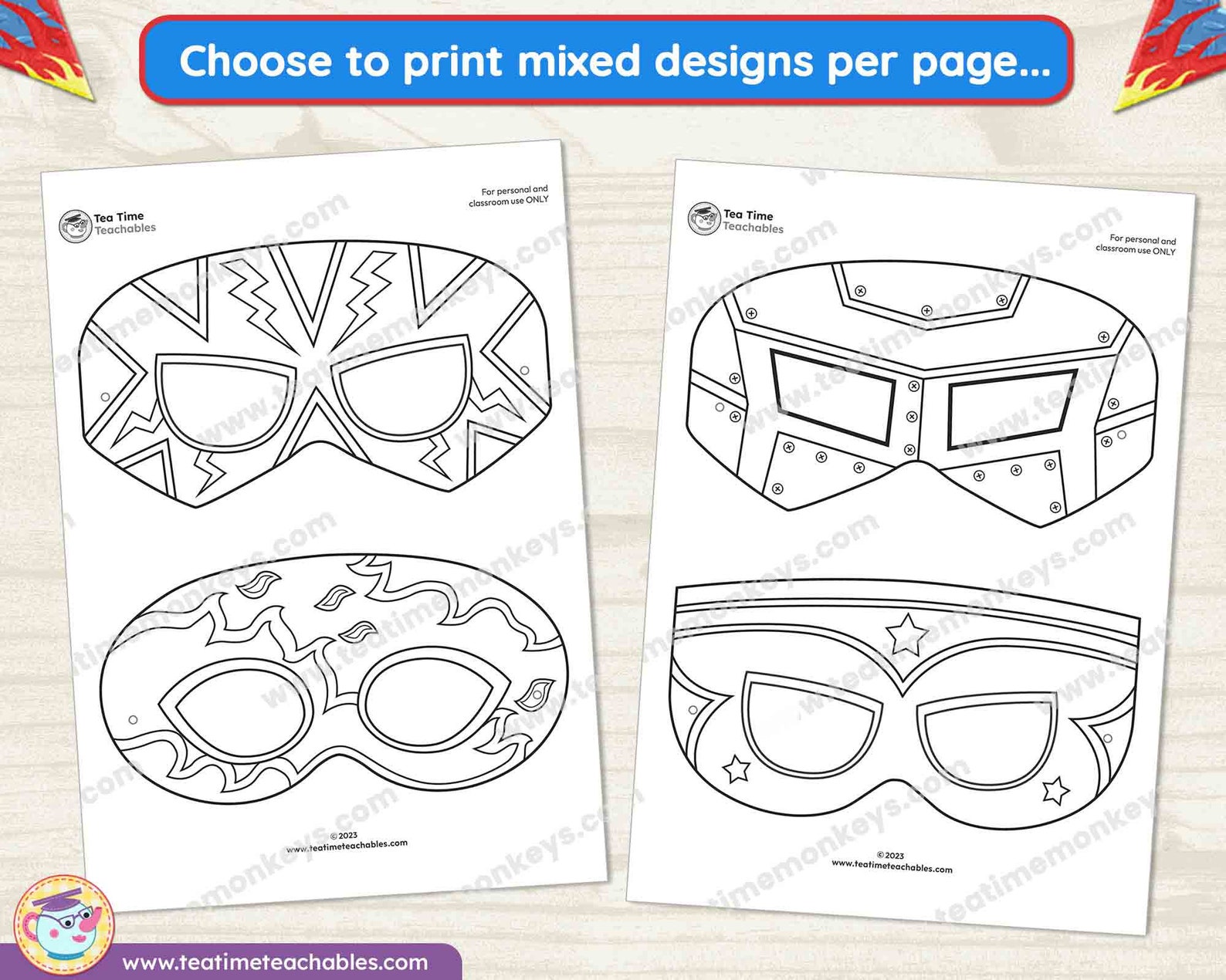 Superhero Masks for Kids: 10 Printable Masks & Wristbands to Color (PDF ...