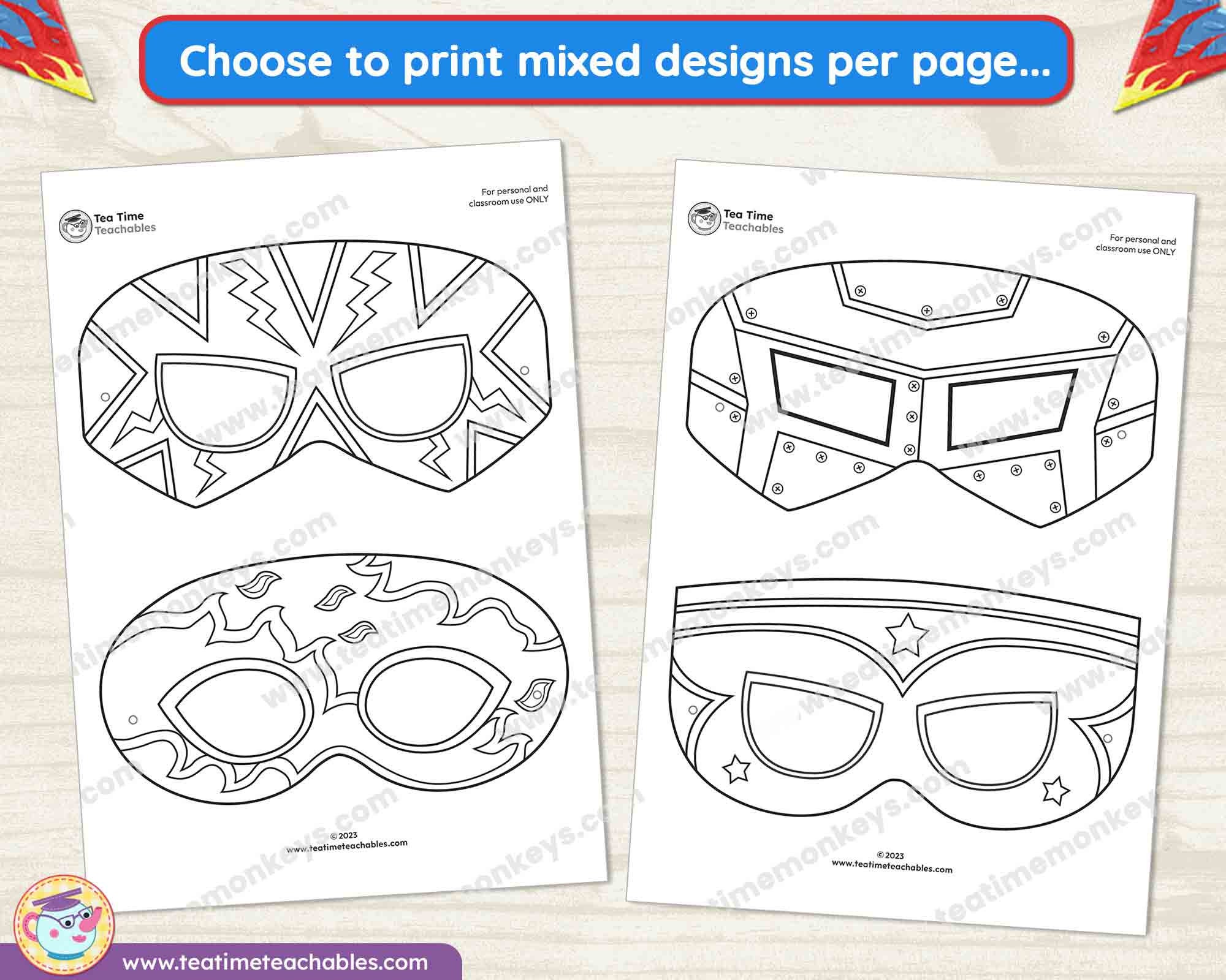Superhero Masks for Kids: 10 Printable Masks & Wristbands to Color (PDF ...