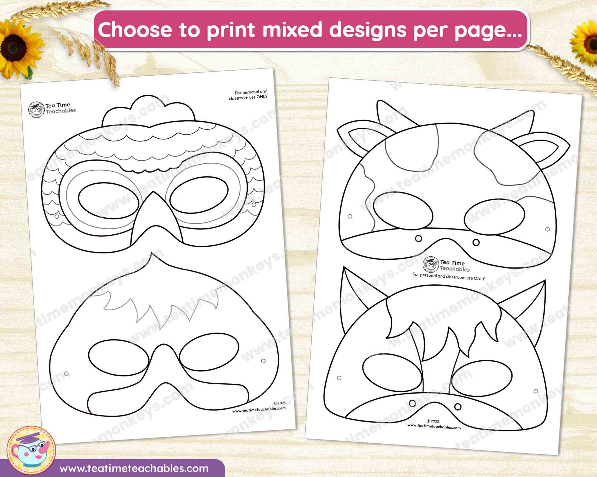Farm Animal Masks: 10 Printable Masks for Coloring (PDF) - Etsy